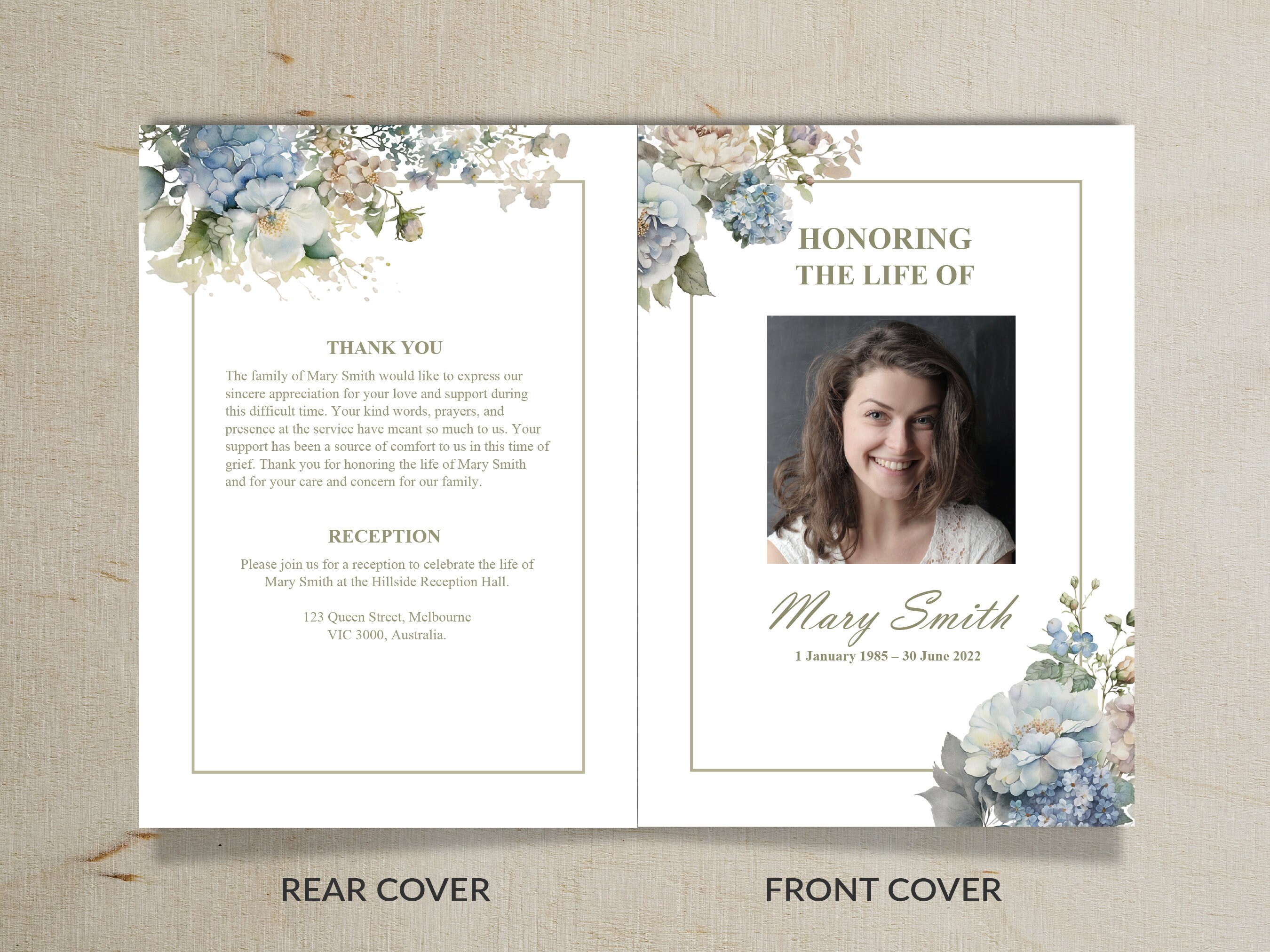 Floral Watercolor Funeral Program Template, Microsoft Word Editable ...
