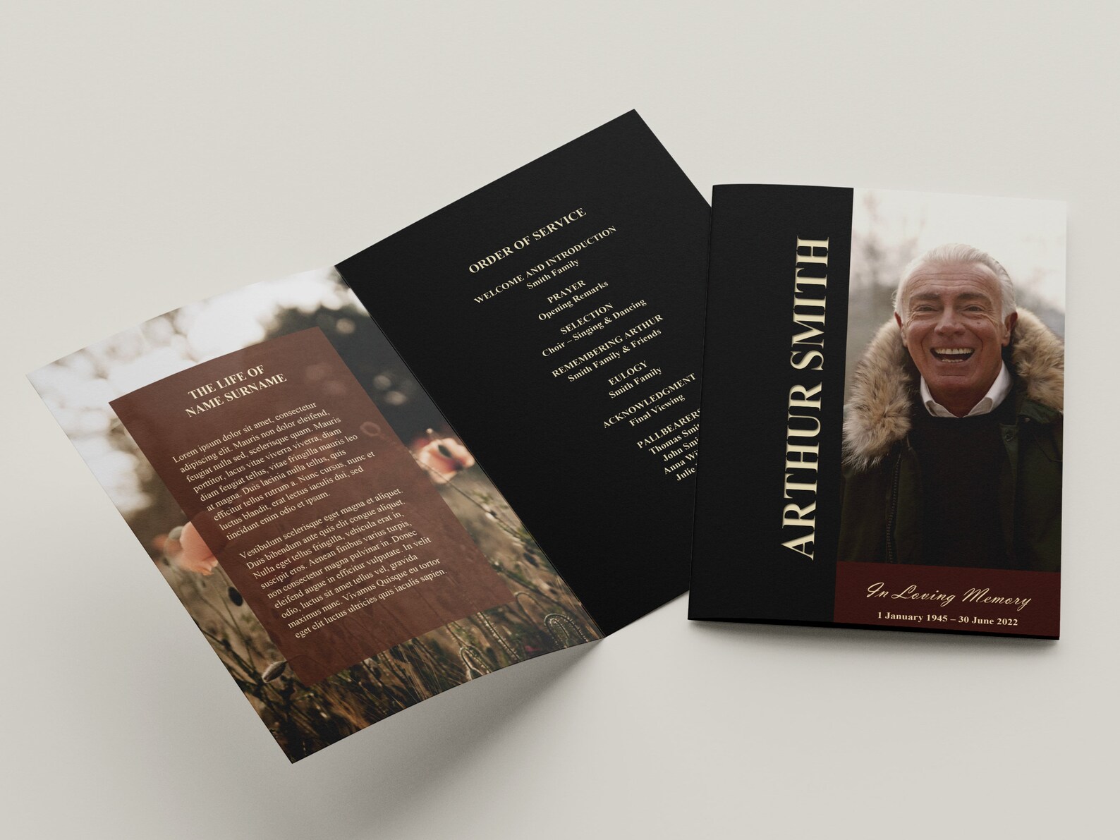 Elegant Brown Funeral Program Template, Microsoft Word Funeral Program ...