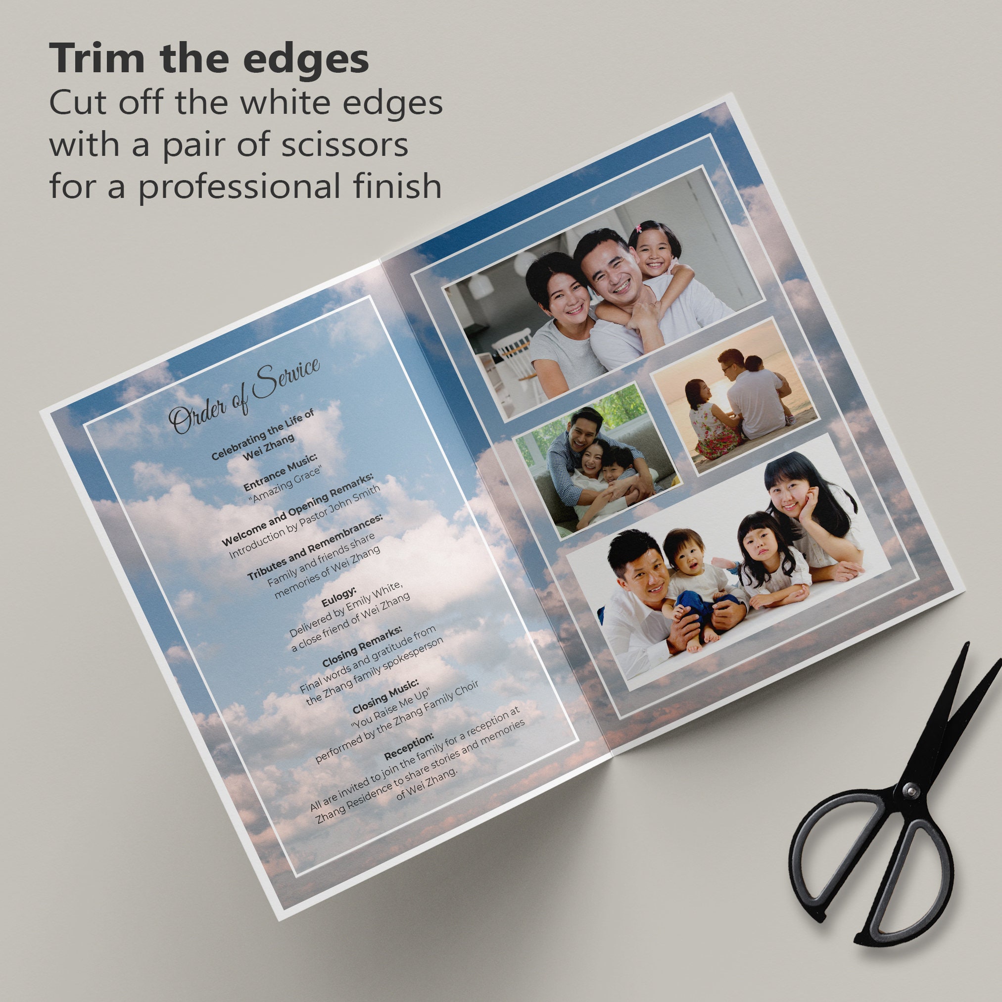 Cloud Funeral Program Template, Canva Editable Funeral Program, Sky ...