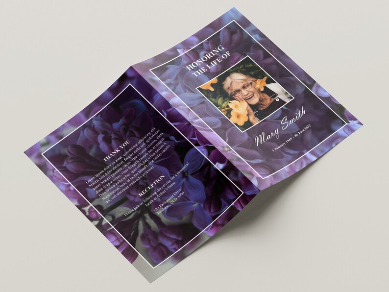 Purple Floral Funeral Program Template, Microsoft Word Funeral Program ...