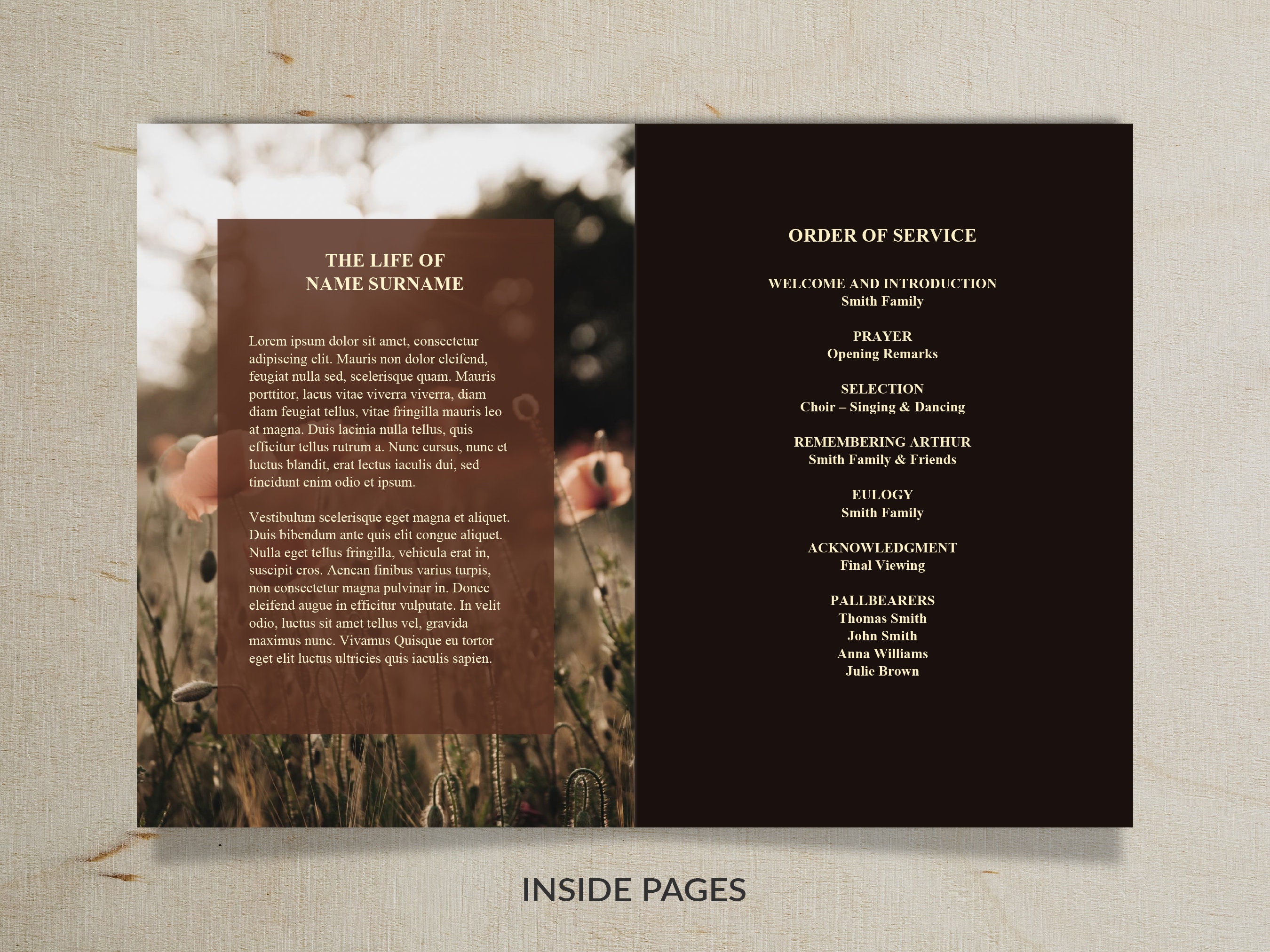 Elegant Brown Funeral Program Template Microsoft Word Funeral - Etsy