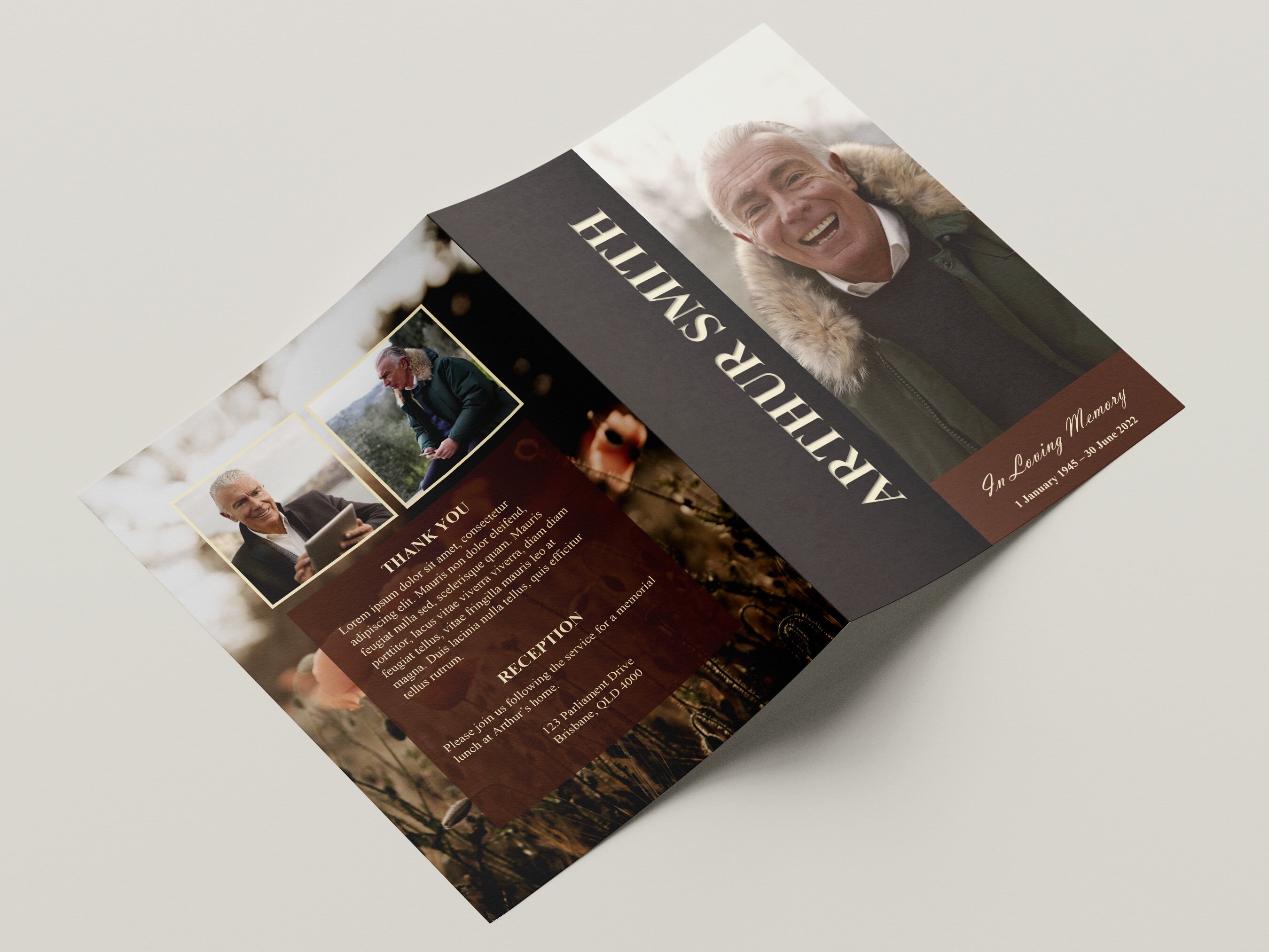 Elegant Brown Funeral Program Template, Microsoft Word Funeral Program ...