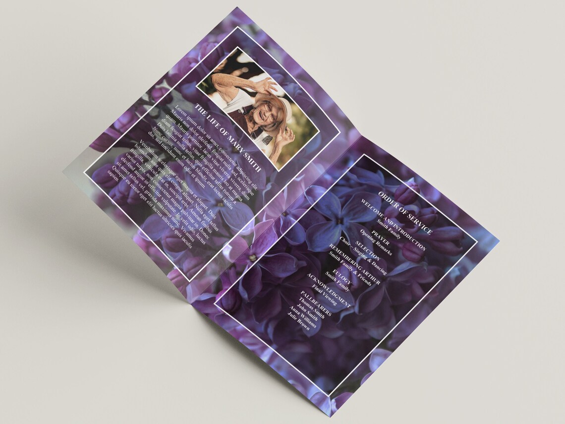 Purple Floral Funeral Program Template, Microsoft Word Funeral Program ...