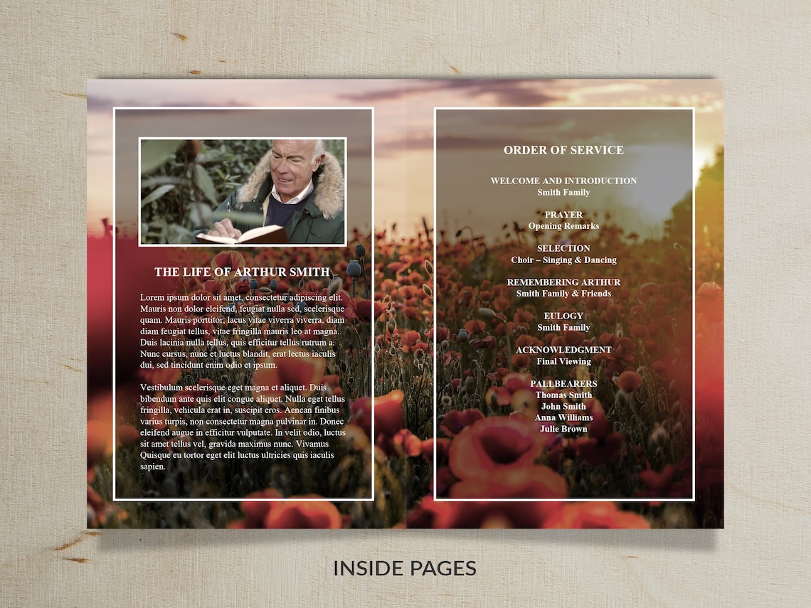 Red Poppy Funeral Program Template, Microsoft Word Funeral Program ...