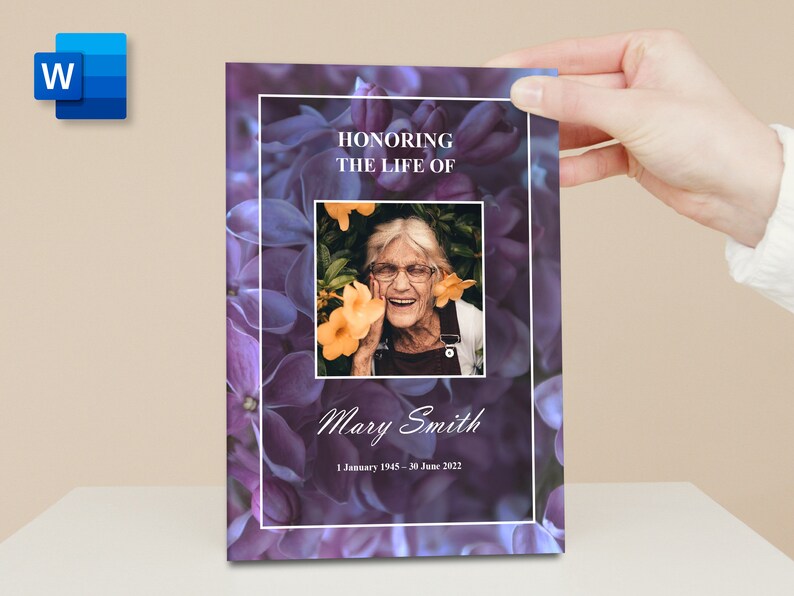 Purple Floral Funeral Program Template Microsoft Word Funeral - Etsy