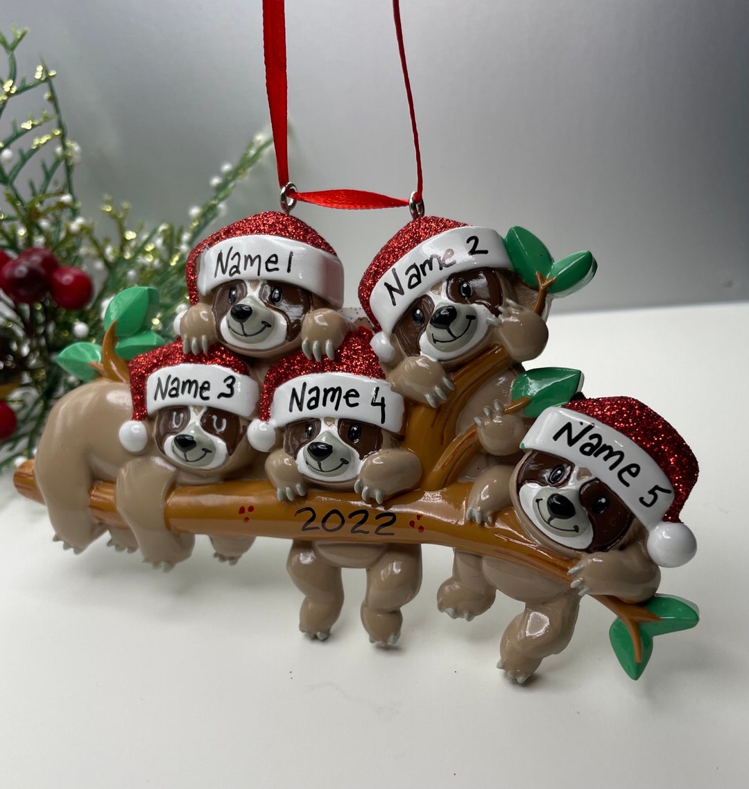 Sloth Family of Five Christmas Ornament, Personalized Christmas ...