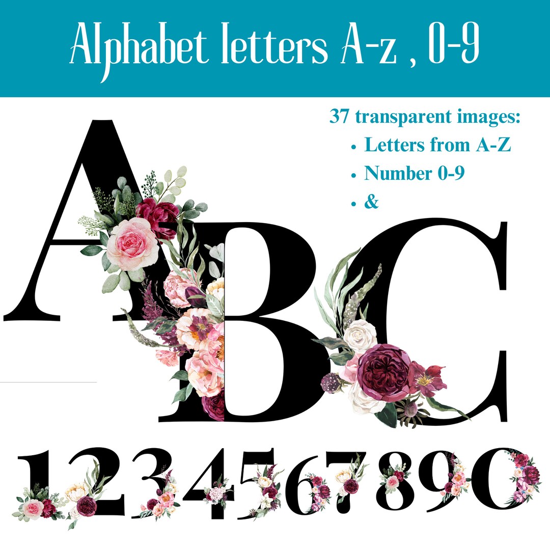 Vintage Floral Alphabet Set Png-letters for Bouquet Invites Decoration ...
