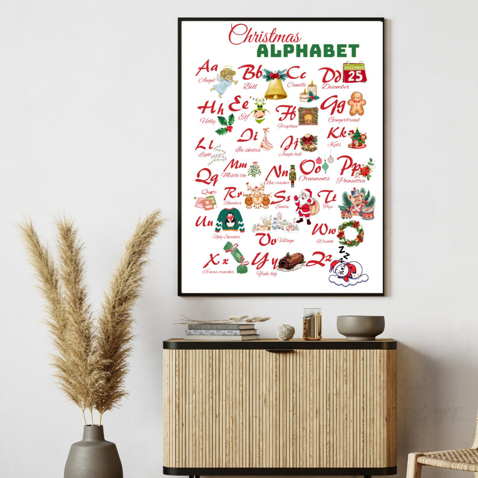 Christmas Calligraphy ABC, Alphabet, Holiday Decorations, Christmas for ...