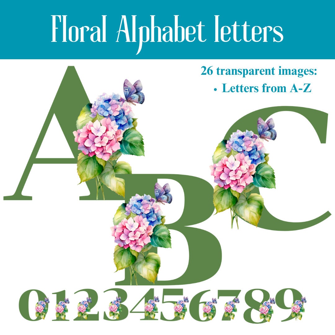 Hydrangea Alphabet Set Png-letters for Bouquet Invites Decoration ...