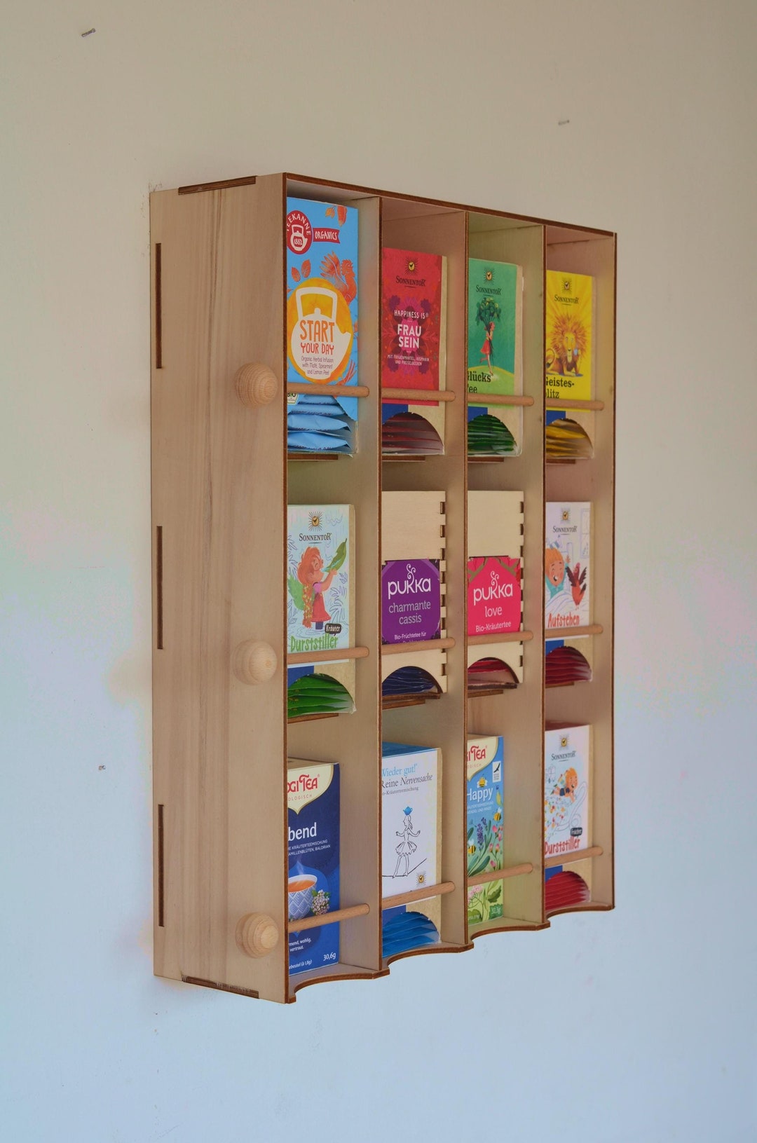 Wooden Tea Rack for Larger Packs Tea Organizer Box and Tea Storage Wall ...