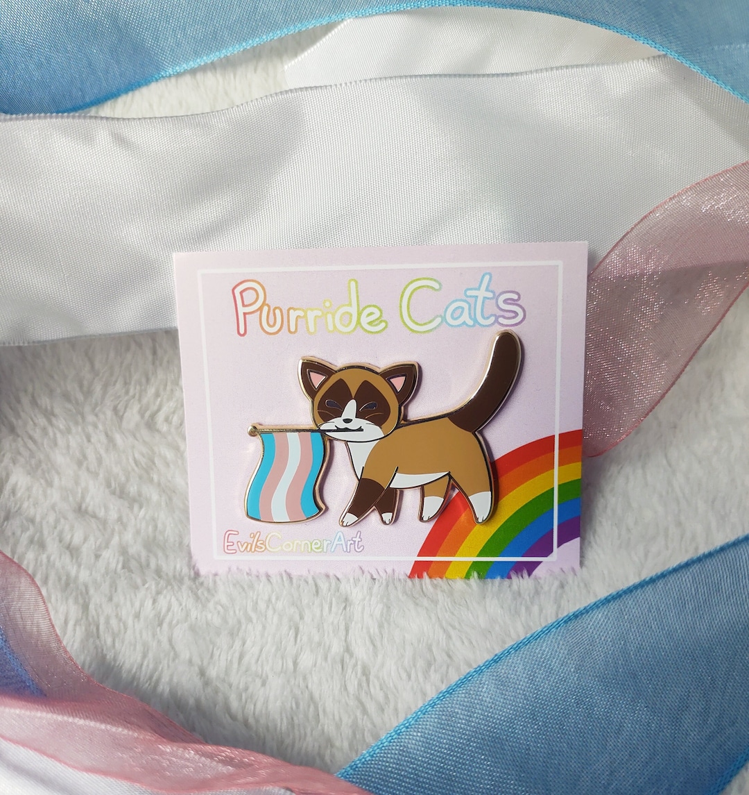Trans Pride Flag Cat Hard Enamel Pin | Lapel Pin | Trans Flag Pin ...