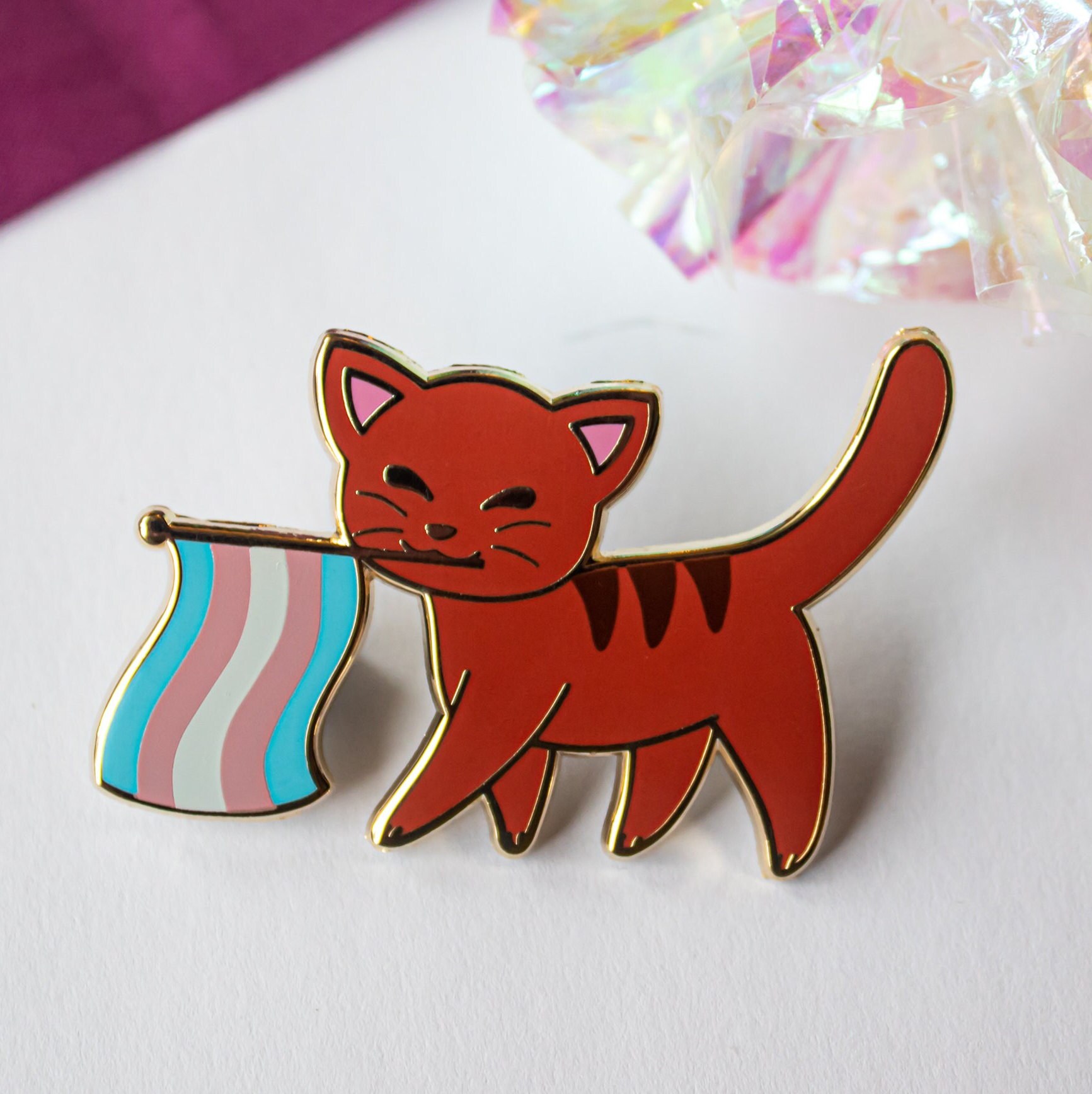 Trans Pride Flag Cat Hard Enamel Pin Lapel Pin Trans Flag - Etsy