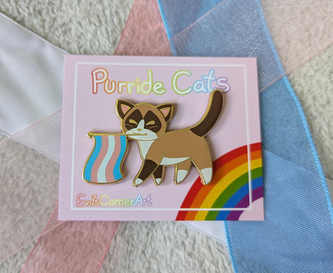 Trans Pride Flag Cat Hard Enamel Pin | Lapel Pin | Trans Flag Pin ...