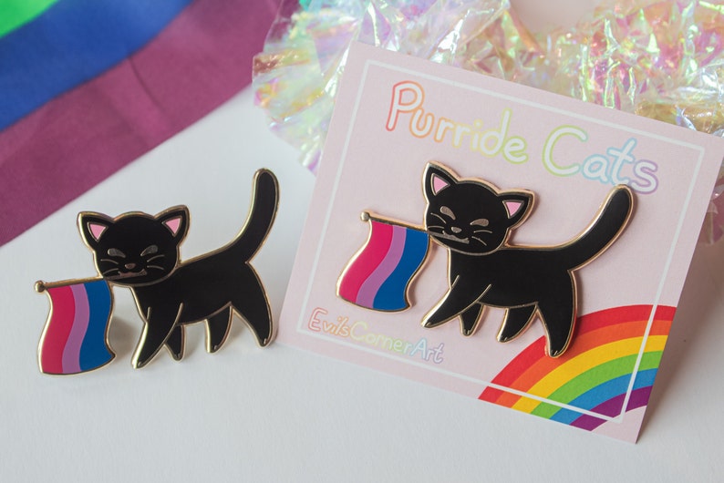 Bisexual Pride Flag Cat Hard Enamel Pin Lapel Pin Bi Flag Etsy