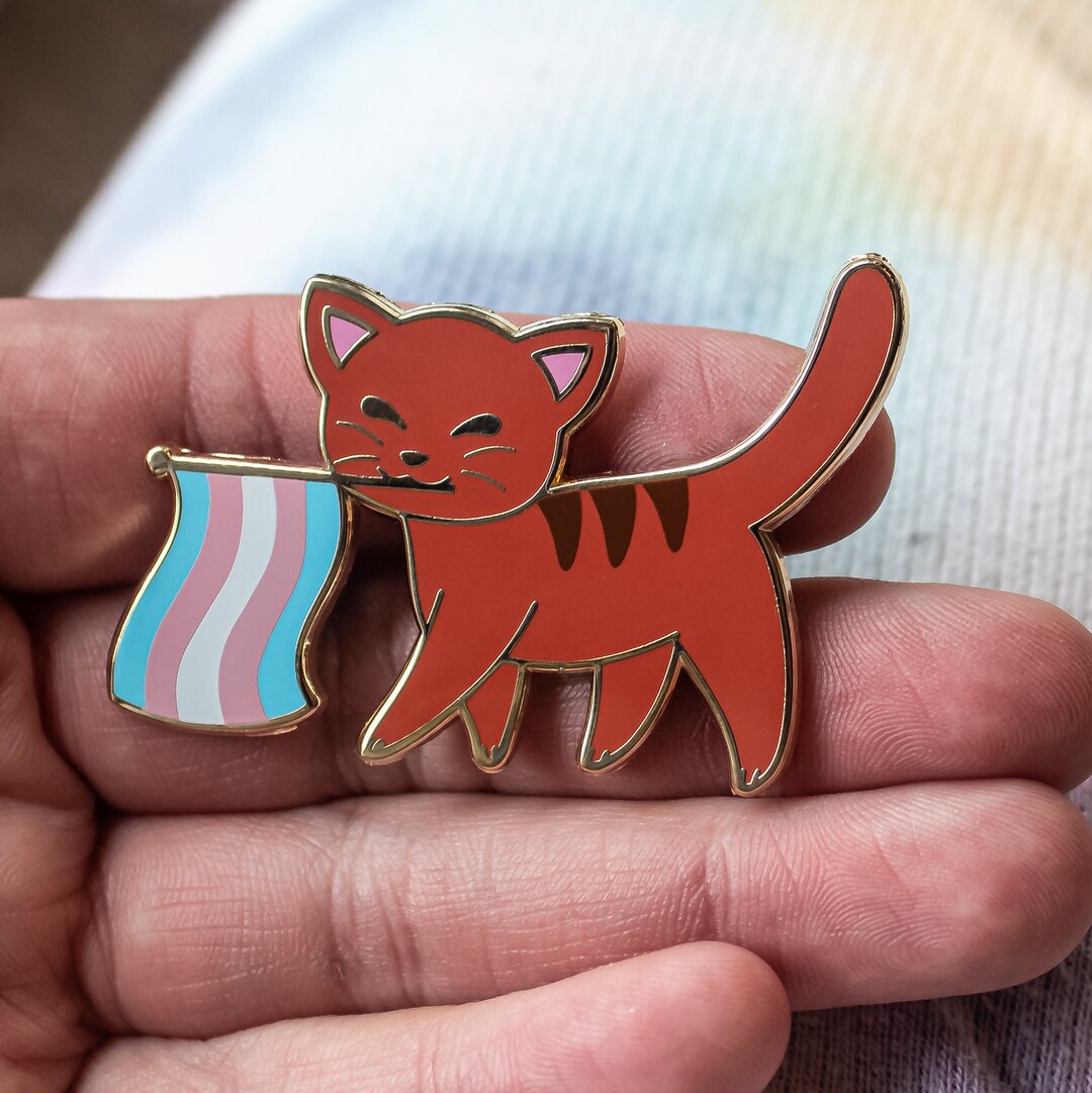 Trans Pride Flag Cat Hard Enamel Pin Lapel Pin Trans Flag Pin LGBTQ Pin ...
