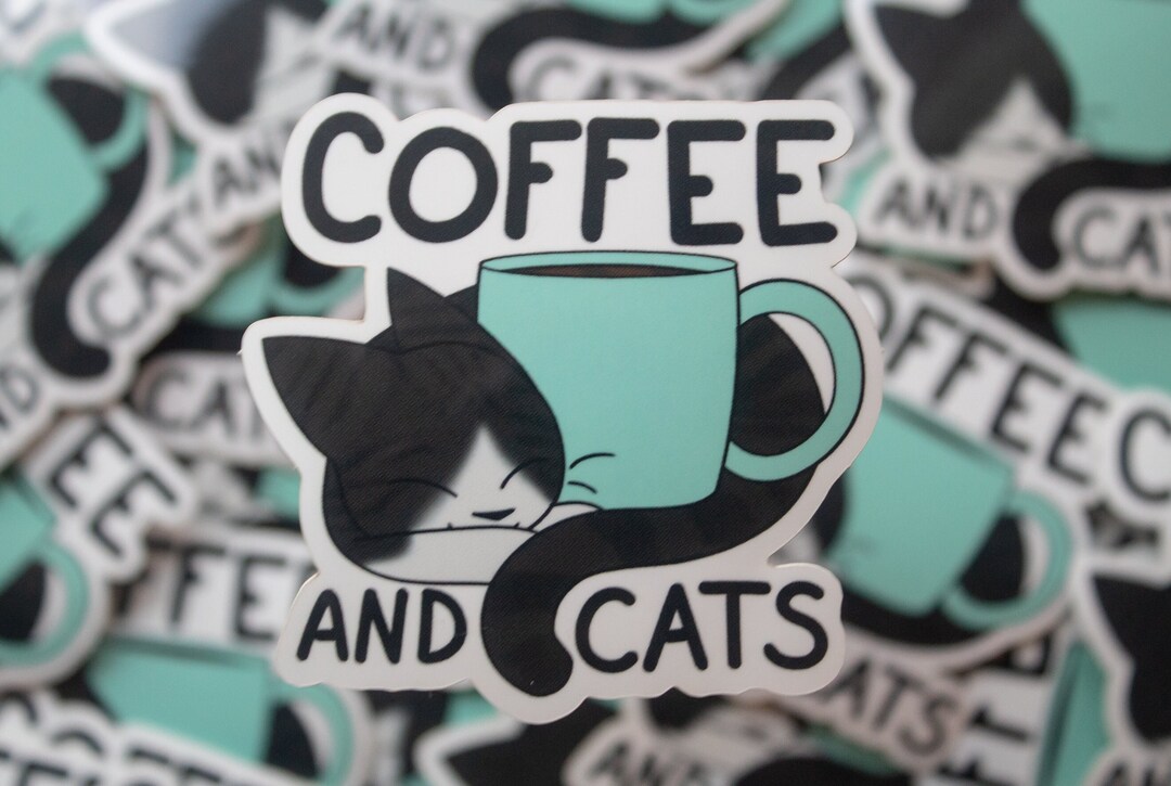 Coffee and Cats Shiny Vinyl Sticker - Etsy