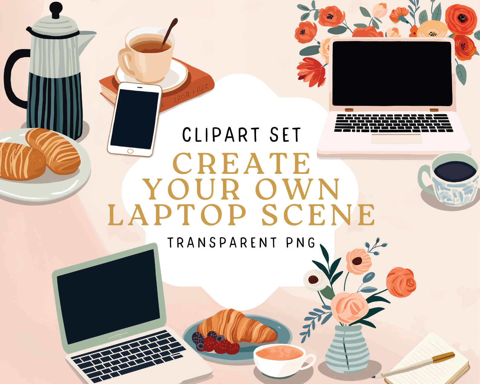 Cozy Laptop Scene Creator, PNG Clipart Set (digital Download) - Etsy