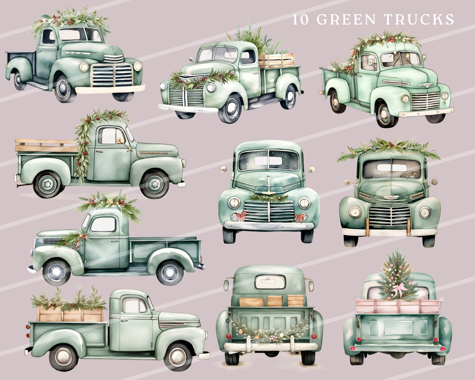 Vintage Christmas Truck | Transparent PNG | Watercolor Illustration ...