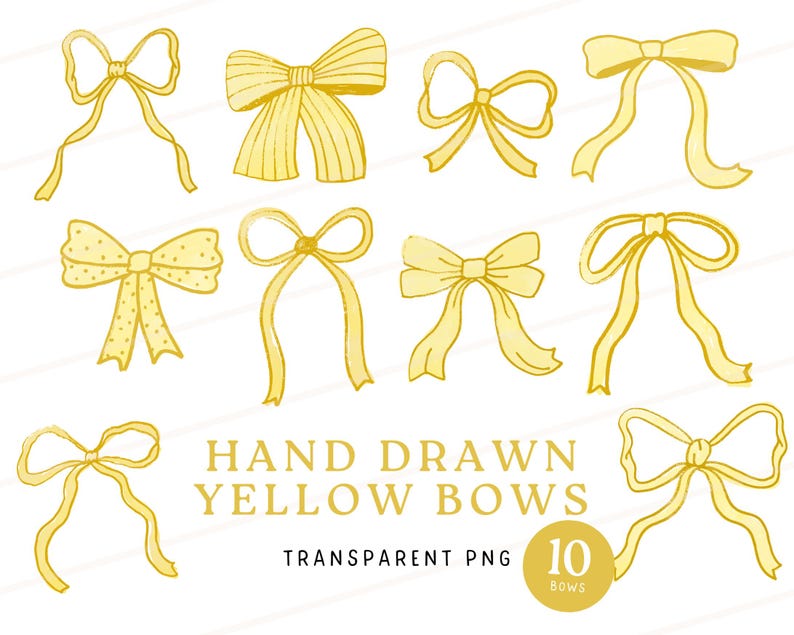 Preppy Yellow Hand Drawn Bows Transparent PNG Watercolor Pastel ...