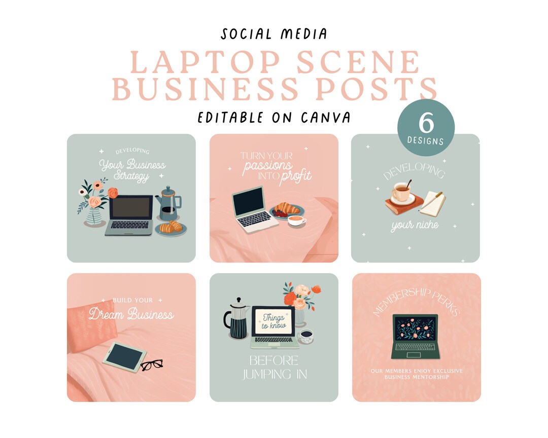 Business Posts Laptop Scene Canva Template Social Media Posts - Etsy
