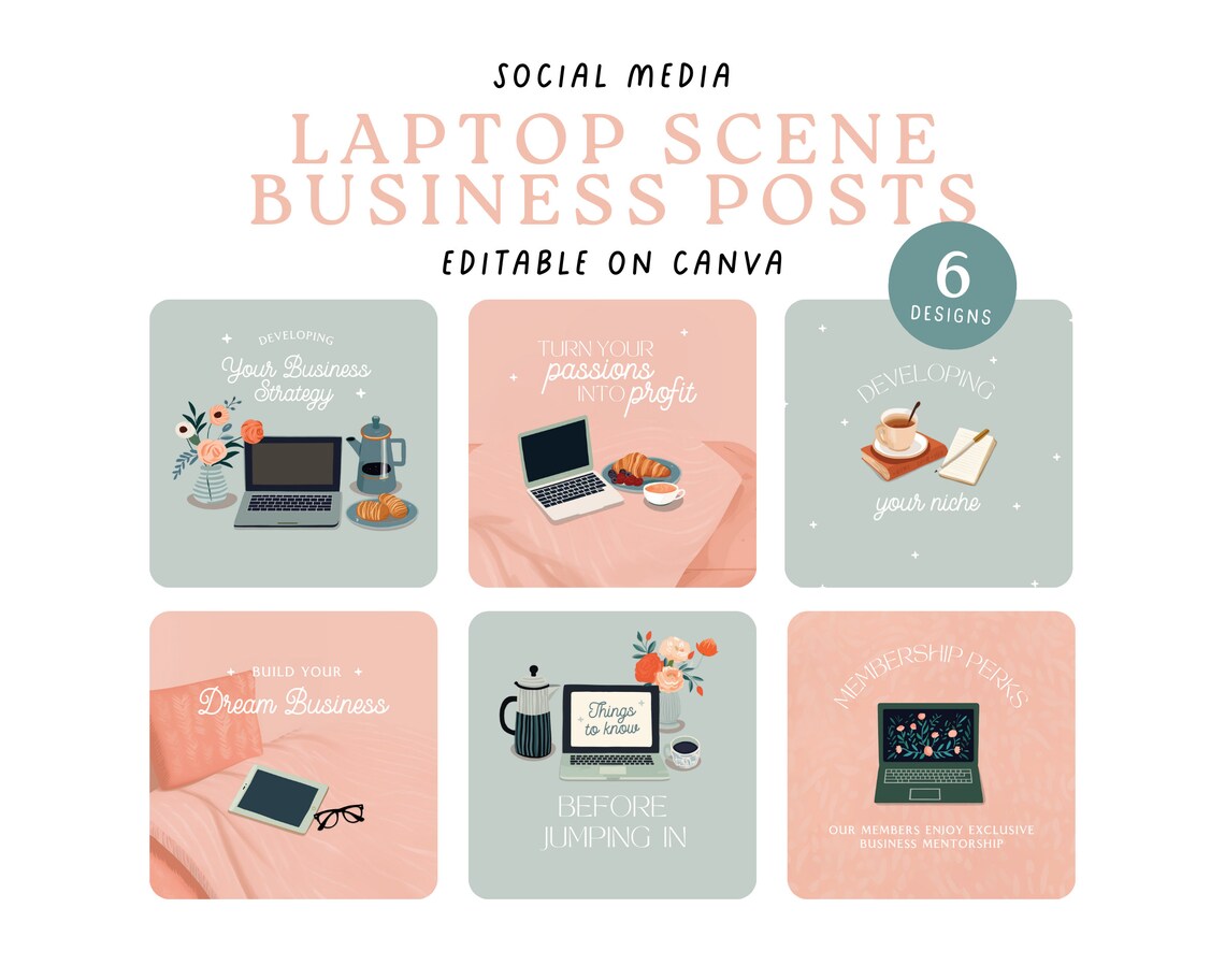 Business Posts Laptop Scene Canva Template Social Media Posts - Etsy