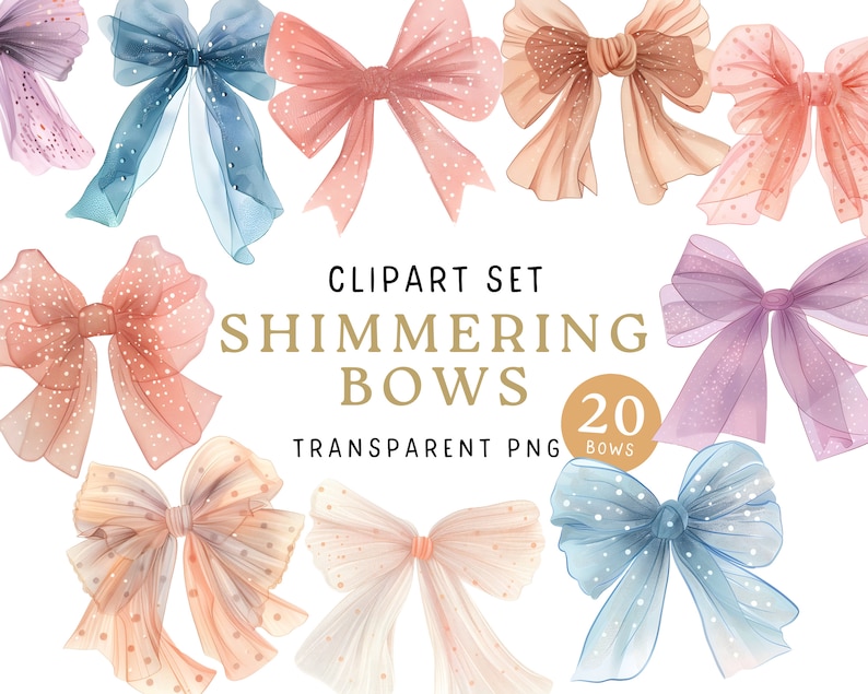 Shimmering Bows Clipart Illustration Coquette Organza Glitter Ribbon ...