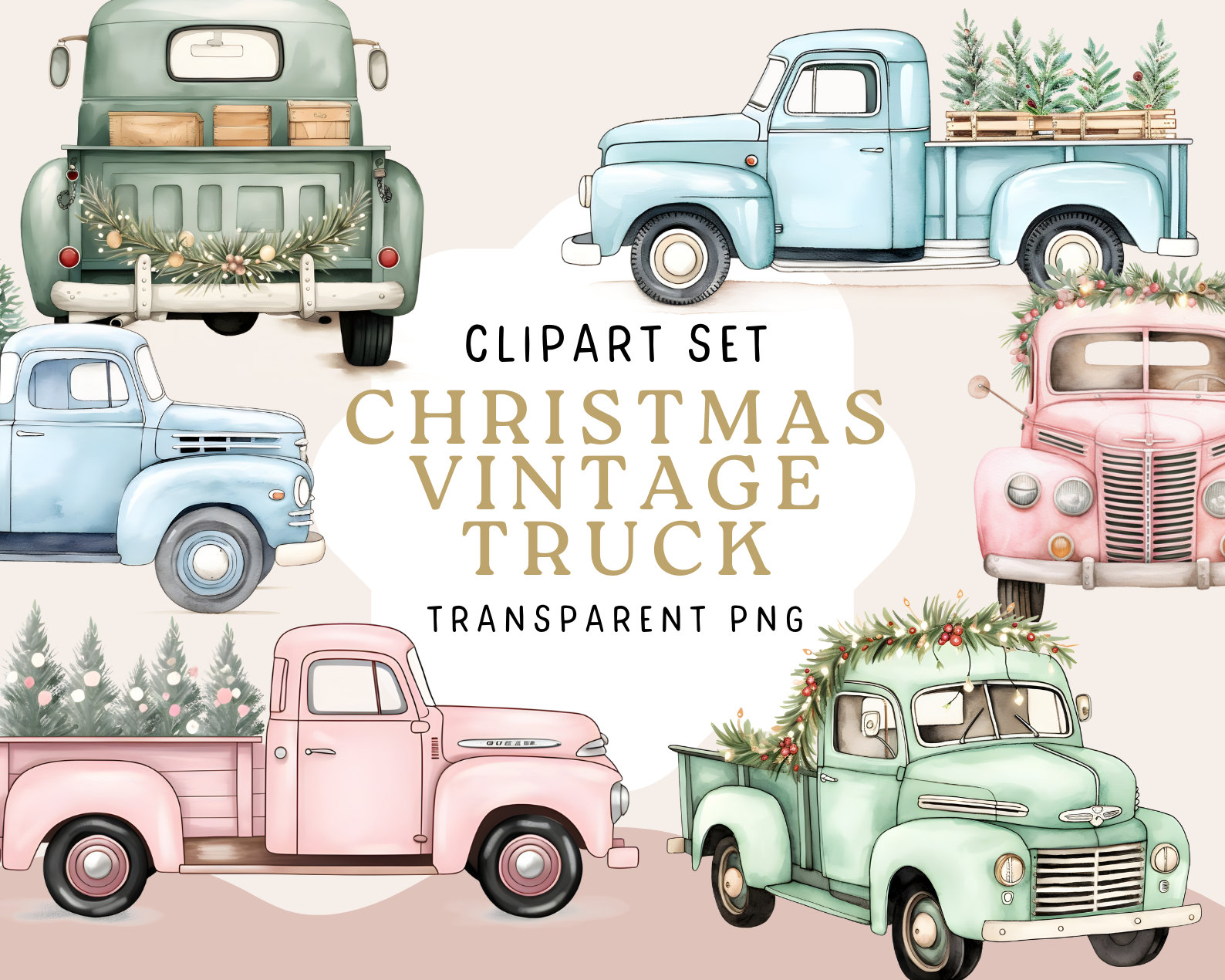 Vintage Christmas Truck | Transparent PNG | Watercolor Illustration ...