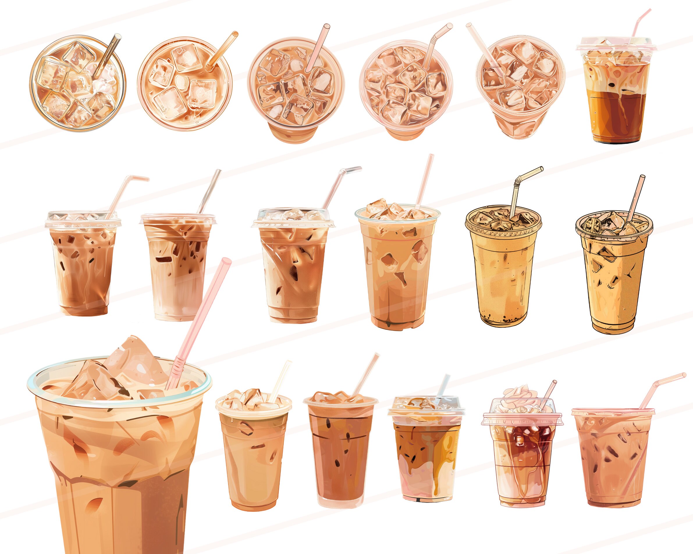Iced Coffee Clipart Coffee Lover Transparent PNG Illustration - Etsy