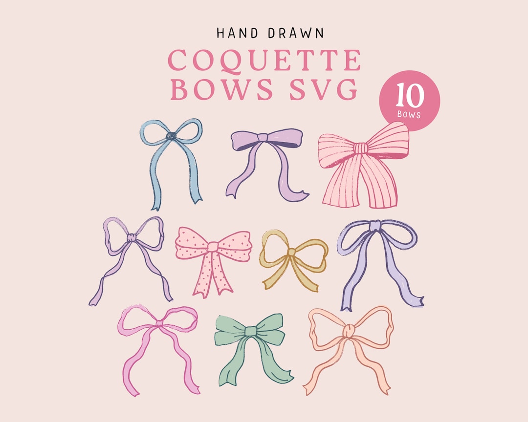 Coquette Bows SVG Transparent PNG Colorful Cute Outline Editable - Etsy