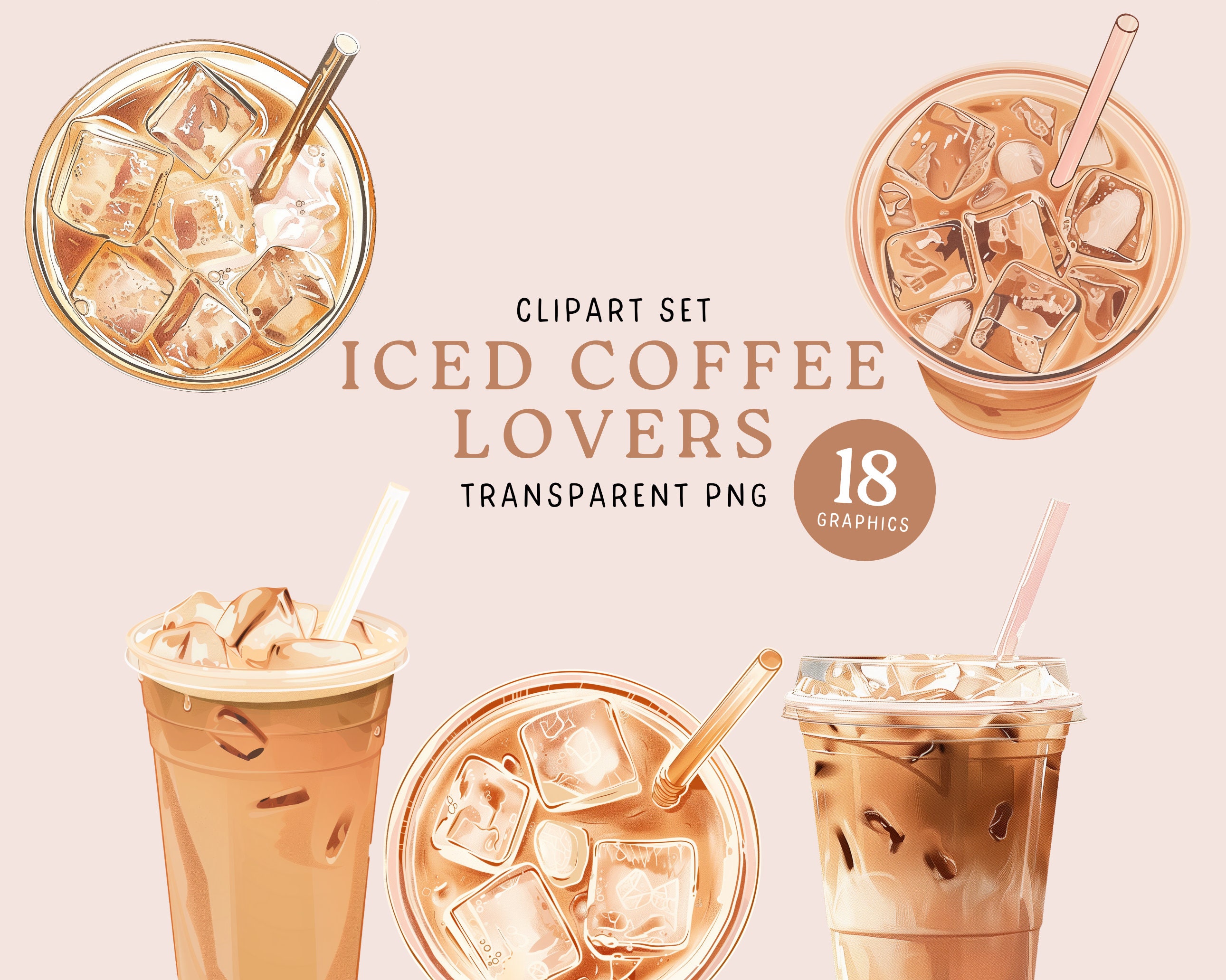 Iced Coffee Clipart Coffee Lover Transparent PNG Illustration - Etsy