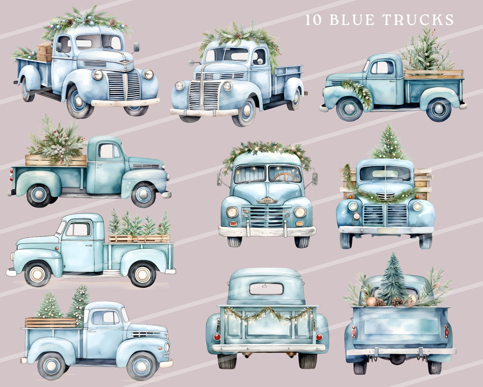 Vintage Christmas Truck | Transparent PNG | Watercolor Illustration ...