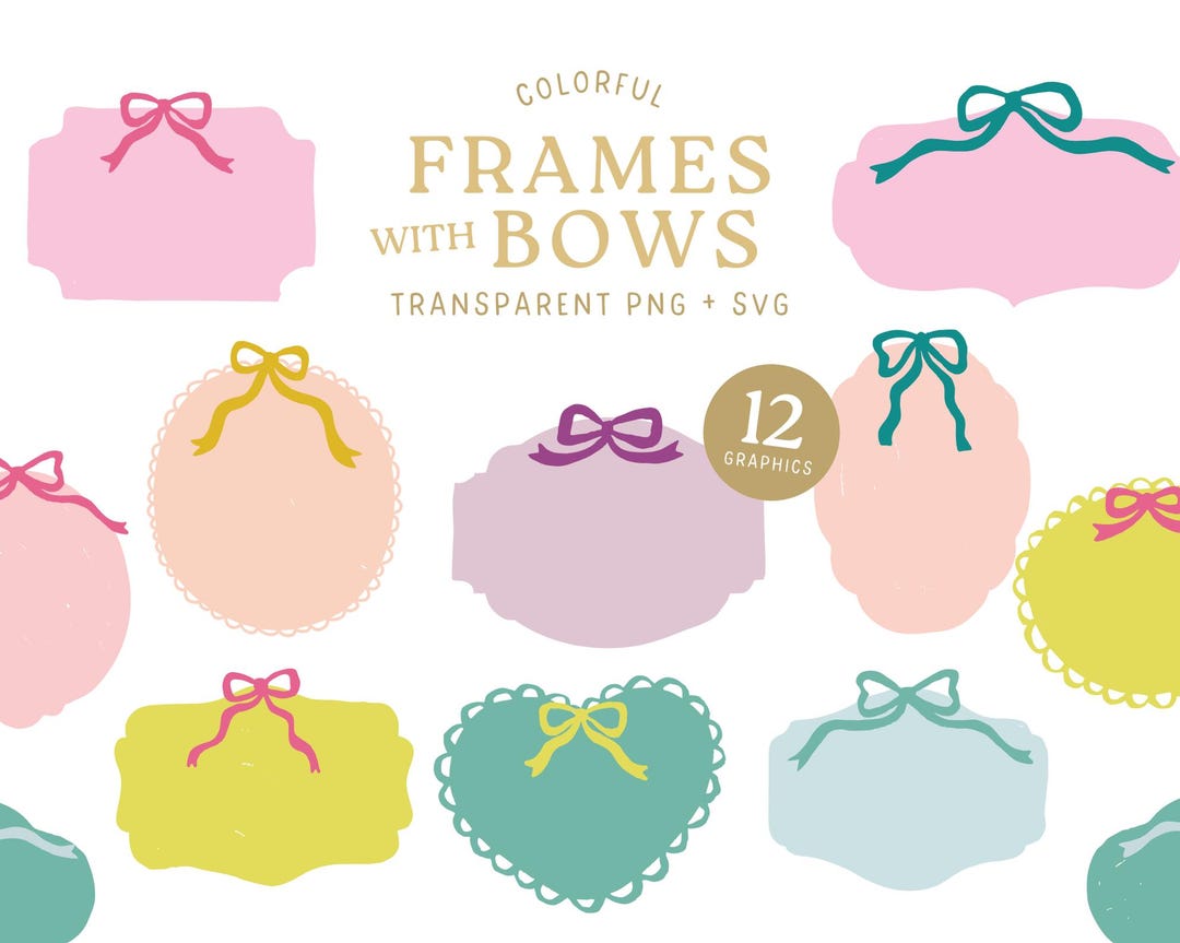 Hand Drawn Colorful Frames With Bows Cute Hand Drawn Whimsical Coquette ...
