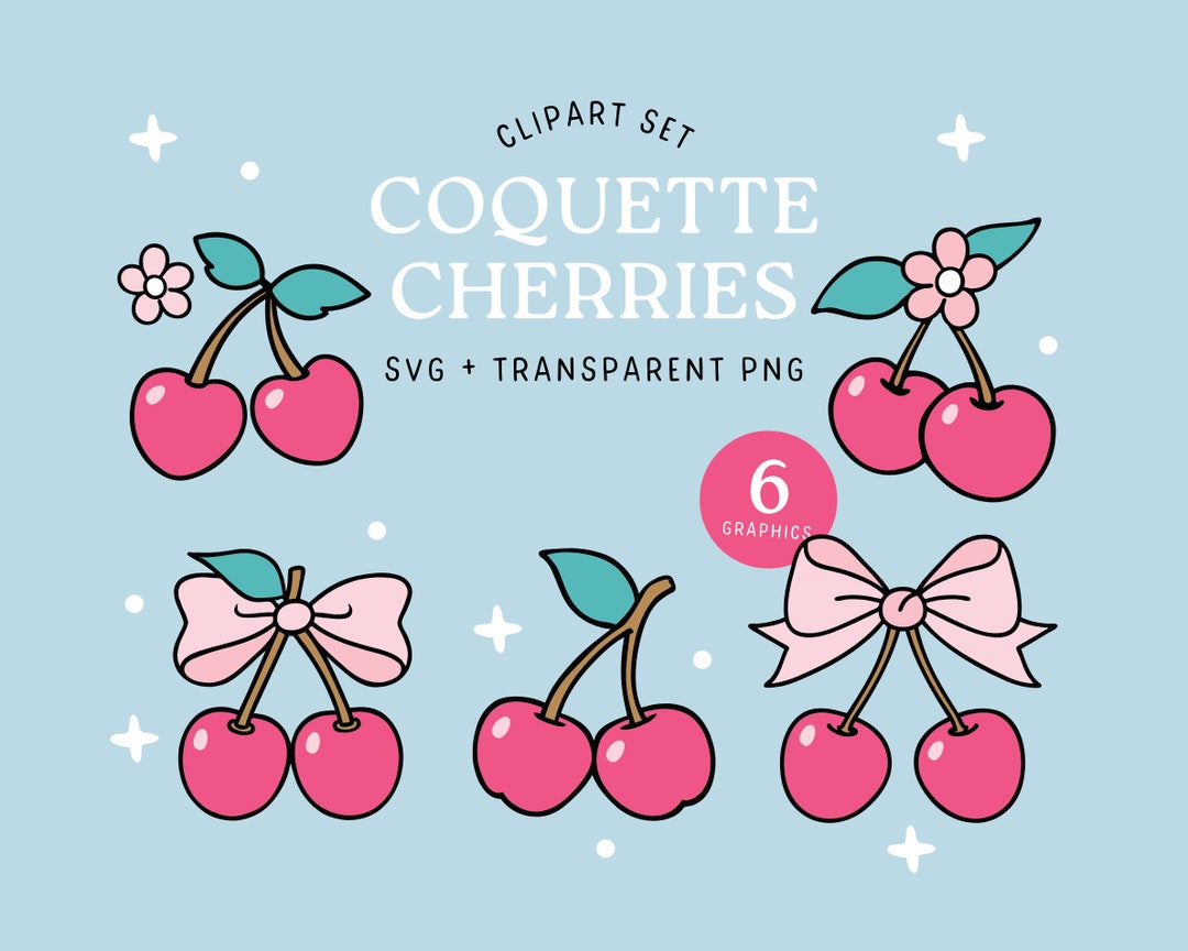 Coquette Cherries With Bows SVG and PNG Clipart Transparent PNG ...