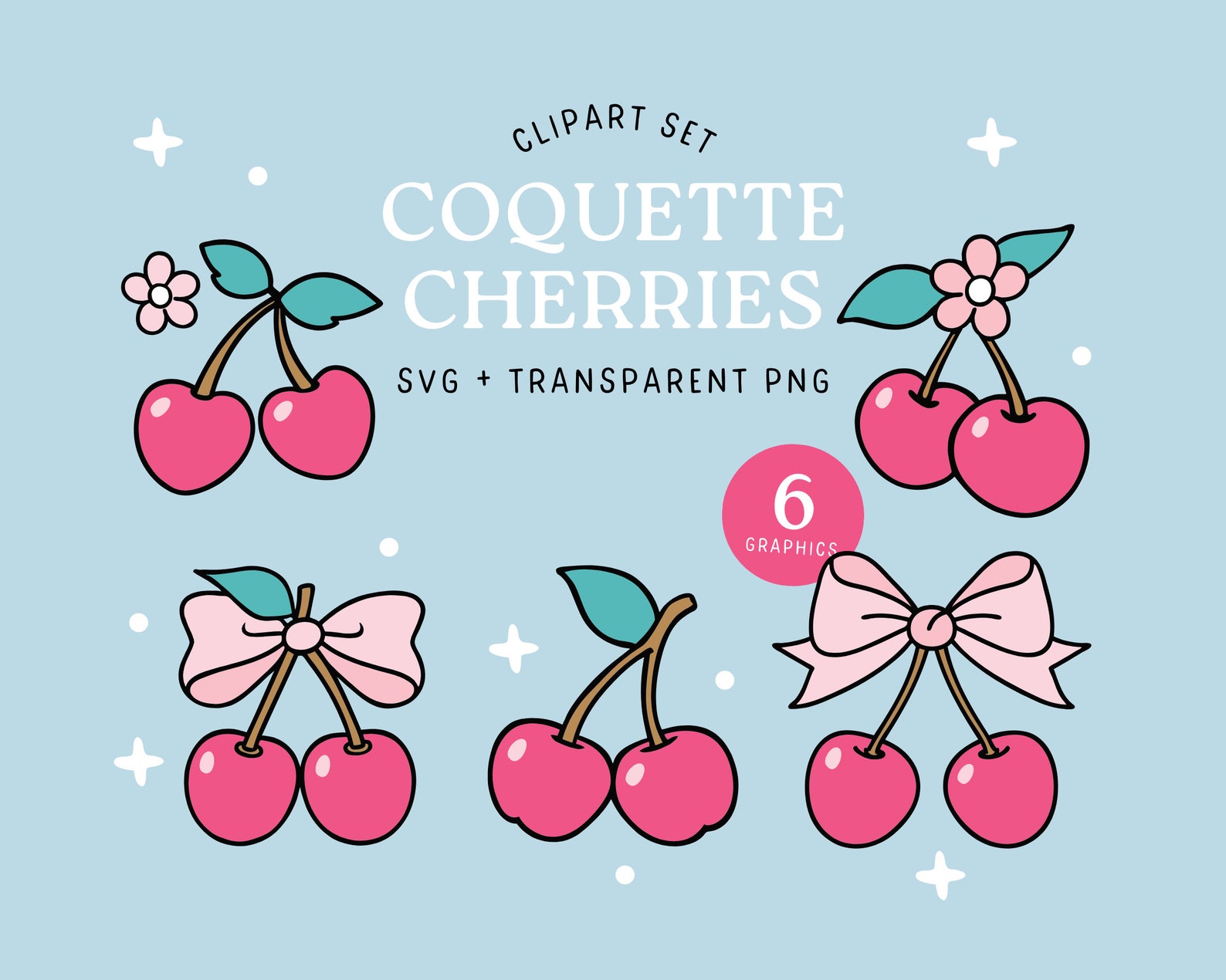 Coquette Cherries With Bows SVG and PNG Clipart Transparent PNG ...