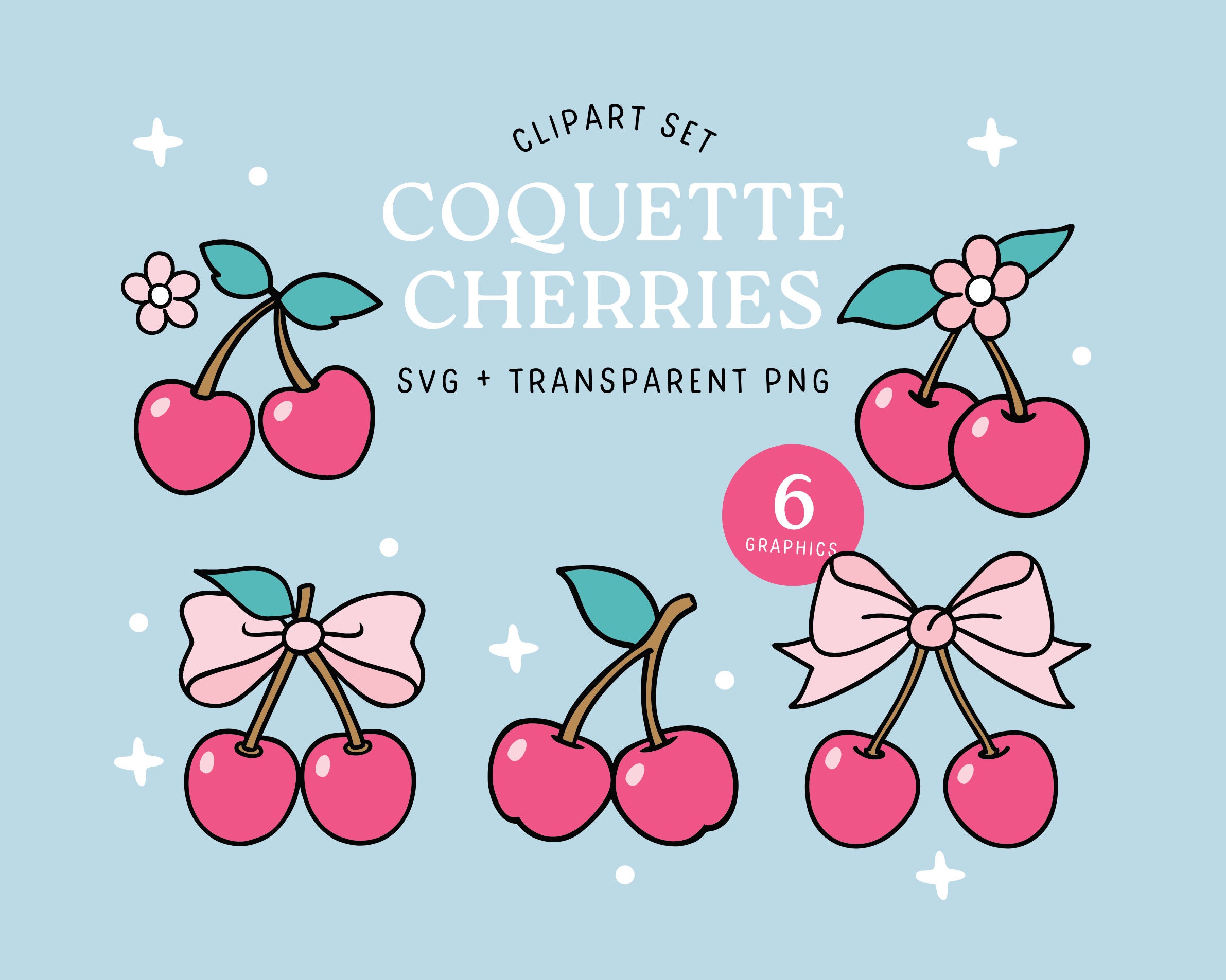 Coquette Cherries With Bows SVG and PNG Clipart Transparent PNG ...