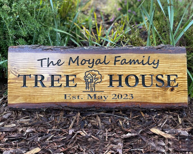 Rustic Live Edge Tree House Sign, Wood Tree Fort Sign, Custom Carved ...