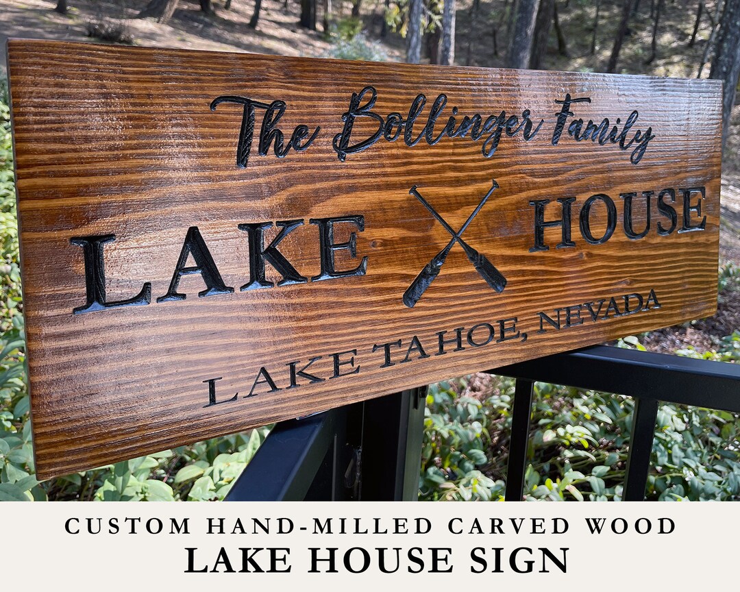 Lake House Sign, Wooden Carved Cabin Sign, Hand-milled Custom Wood Sign ...