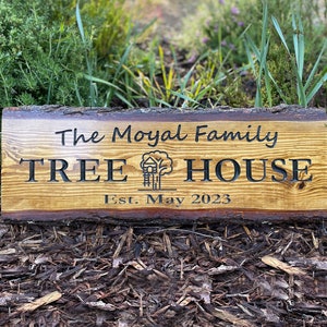 Rustic Live Edge Tree House Sign, Wood Tree Fort Sign, Custom Carved ...