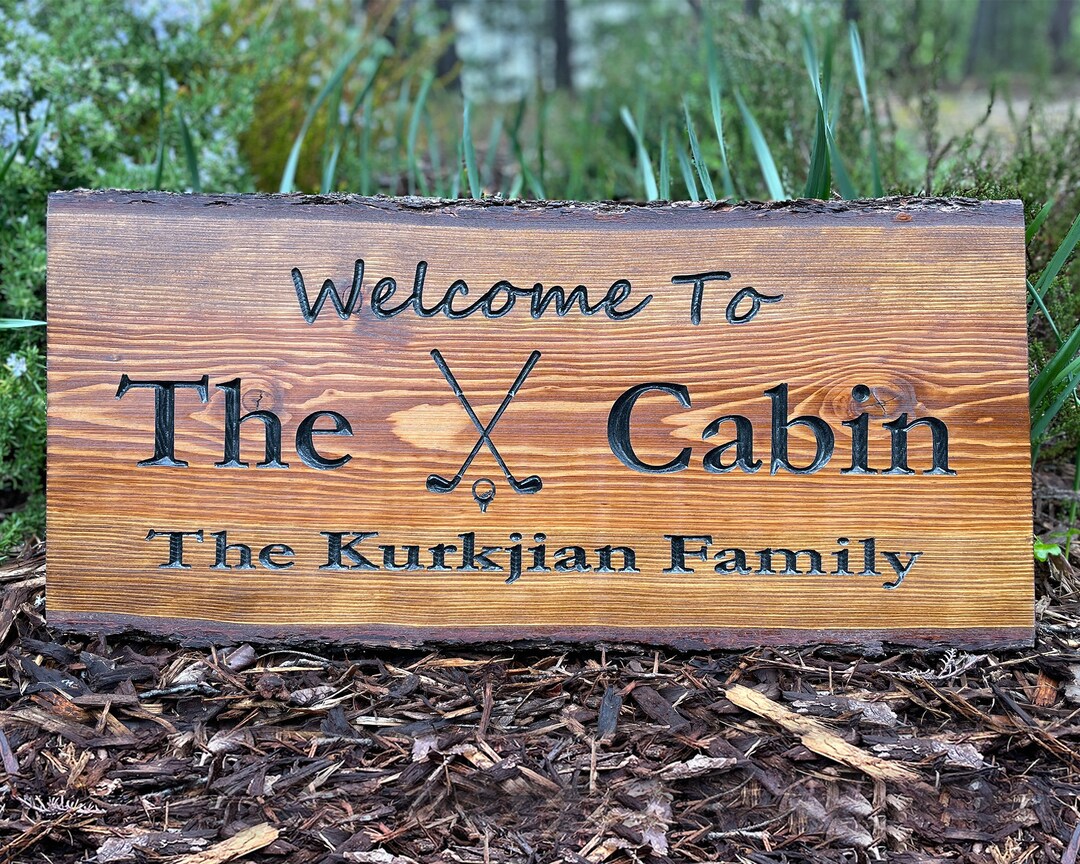 Live Edge Cabin Sign, Wooden Carved Lake House Sign, Custom Wood Sign ...
