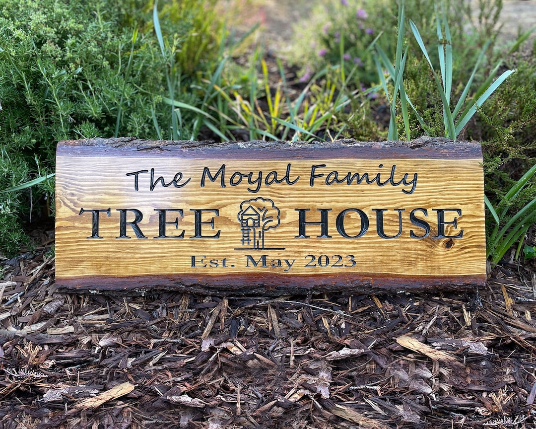 Rustic Live Edge Tree House Sign, Wood Tree Fort Sign, Custom Carved ...