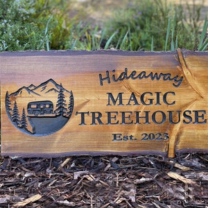 Rustic Live Edge Tree House Sign, Wood Tree Fort Sign, Custom Carved ...