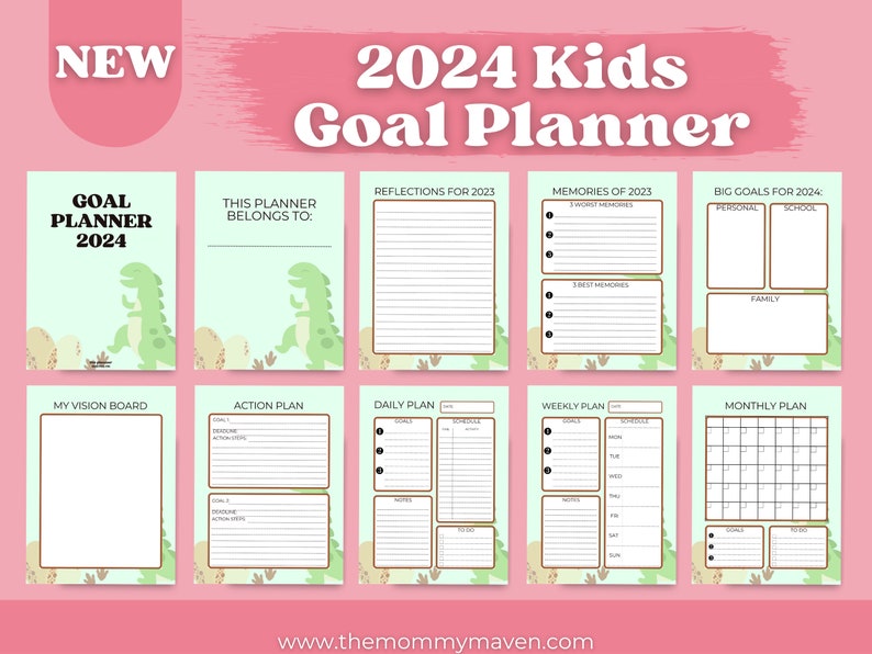 KIDS GOALS PLANNER | Kids Digital Planner | Printable | Dinosaur Themed ...