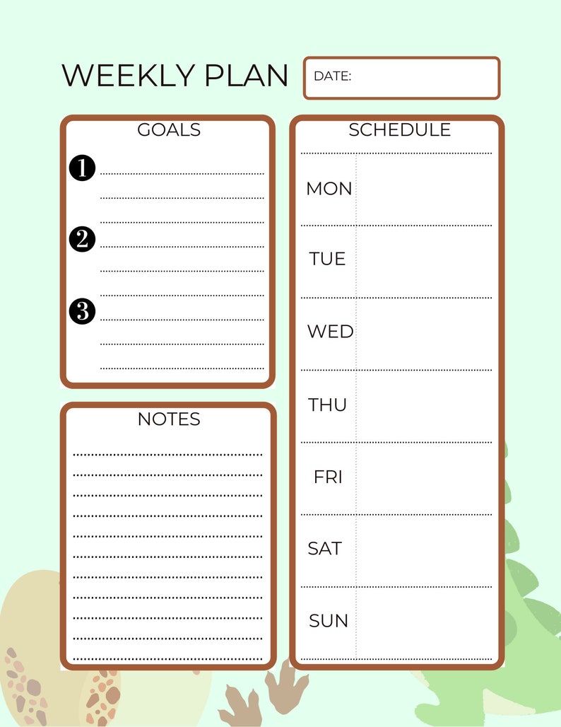 KIDS GOALS PLANNER | Kids Digital Planner | Printable | Dinosaur Themed ...