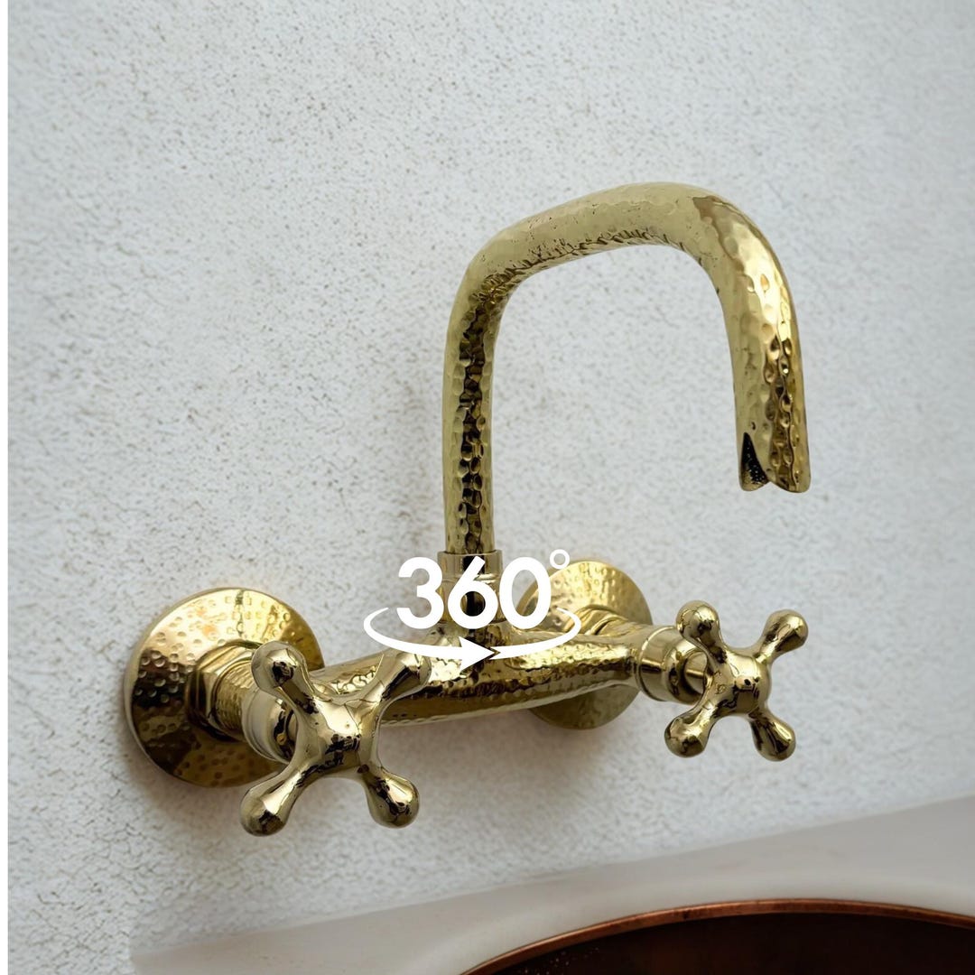 Hammered Unlacquered Brass Wall Mount Faucet, Solid Brass Faucet With ...
