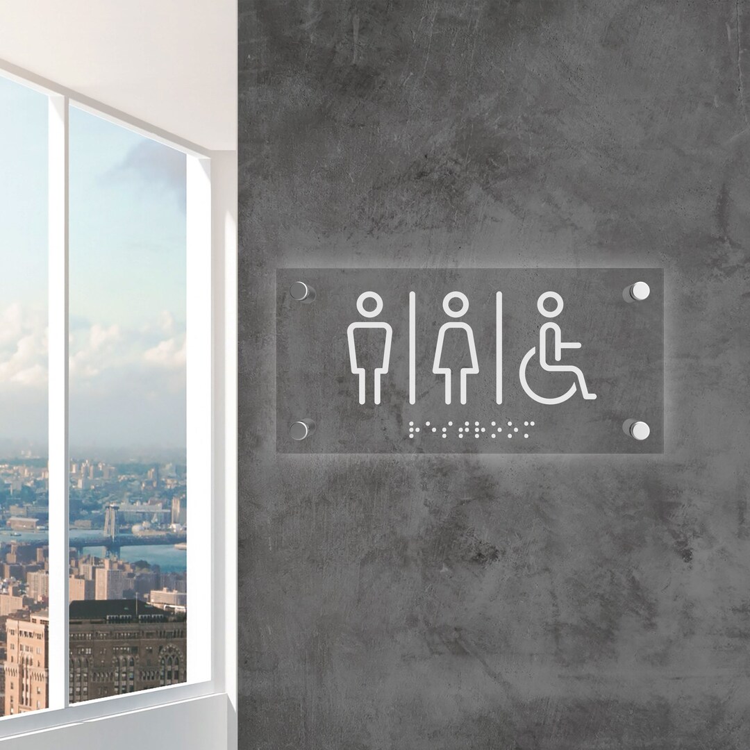 Restroom Sign With Braille, Acrylic With Silver Standoffs - Etsy