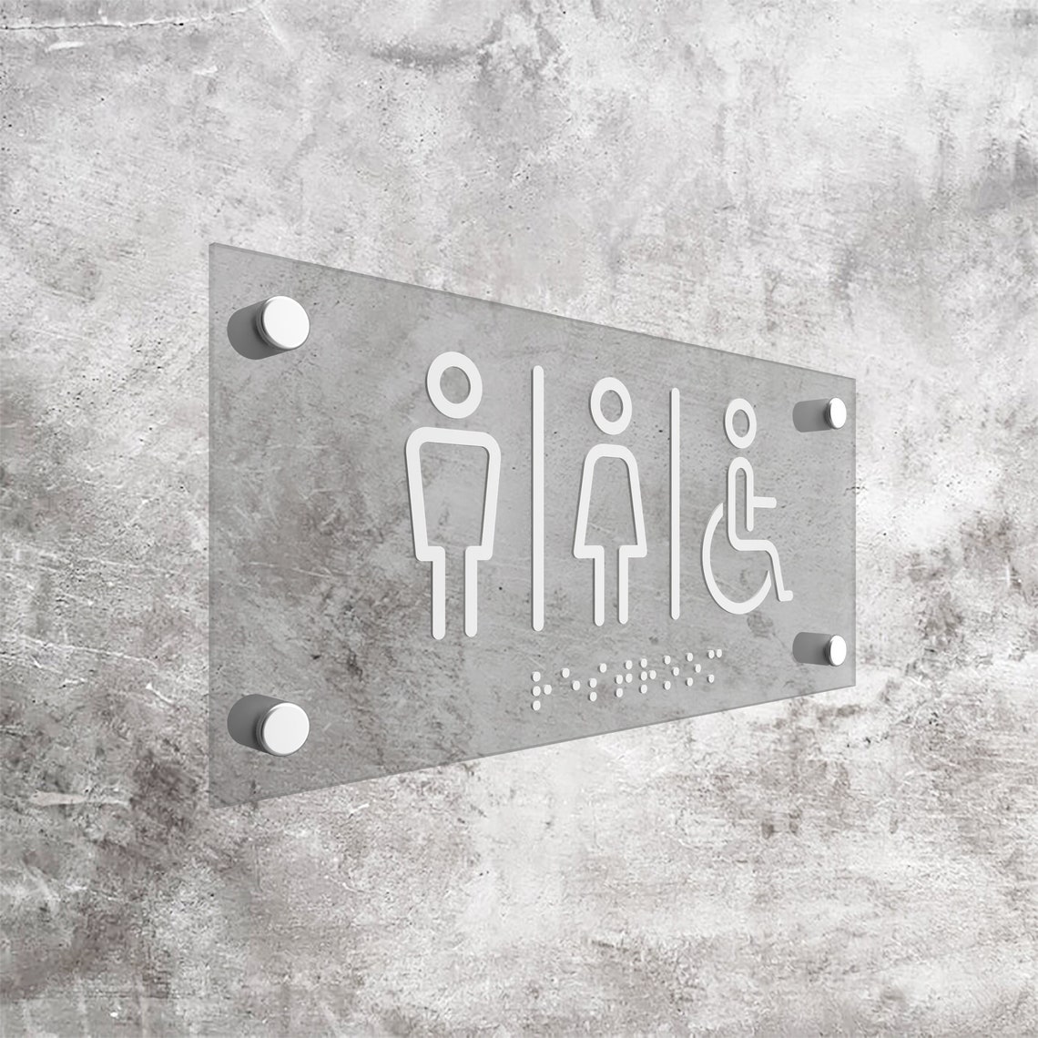 Restroom Sign With Braille, Acrylic With Silver Standoffs - Etsy