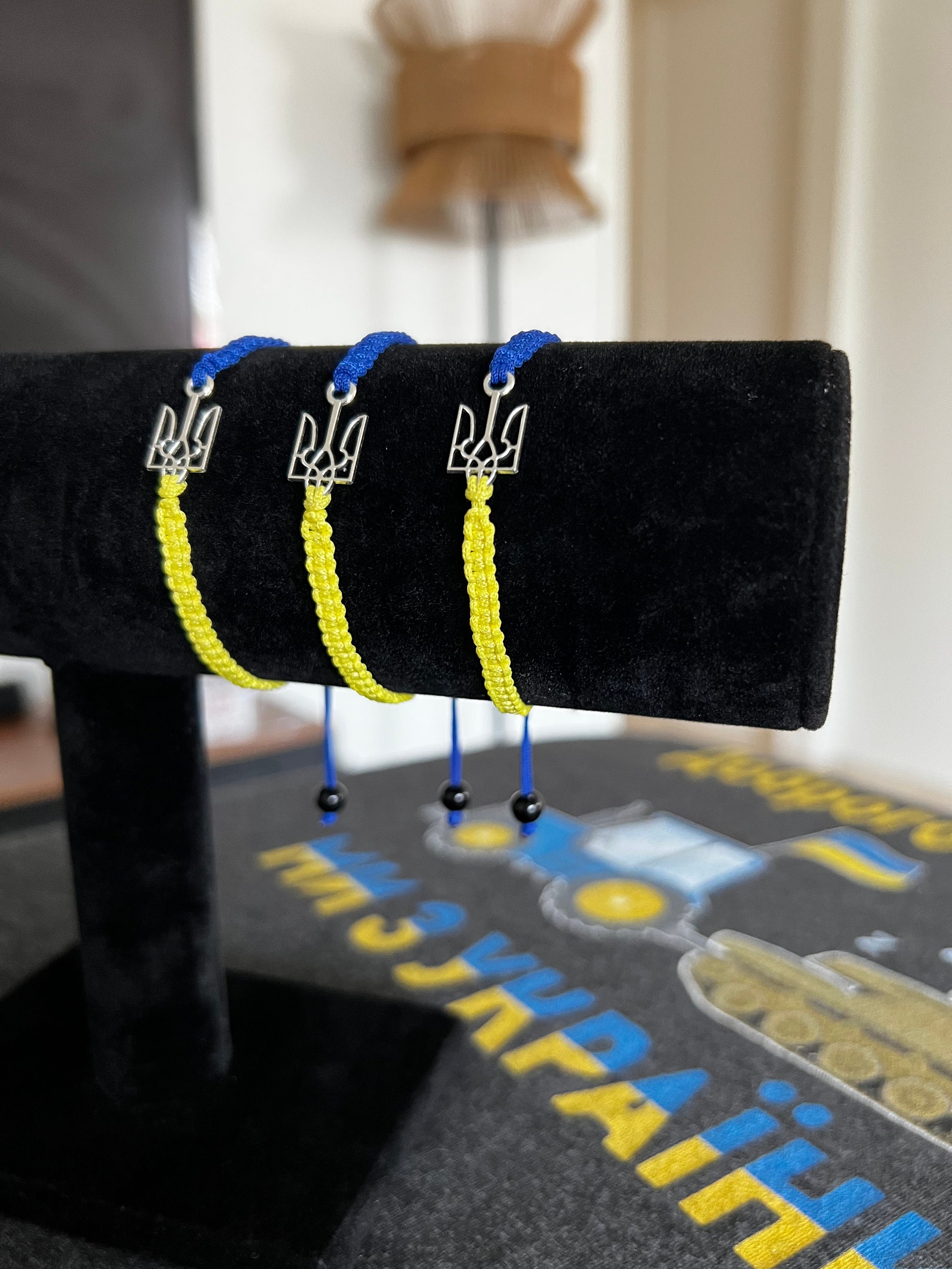 Handmade Bracelet With Ukrainian Flag Colors and Trident Charm. Stand ...
