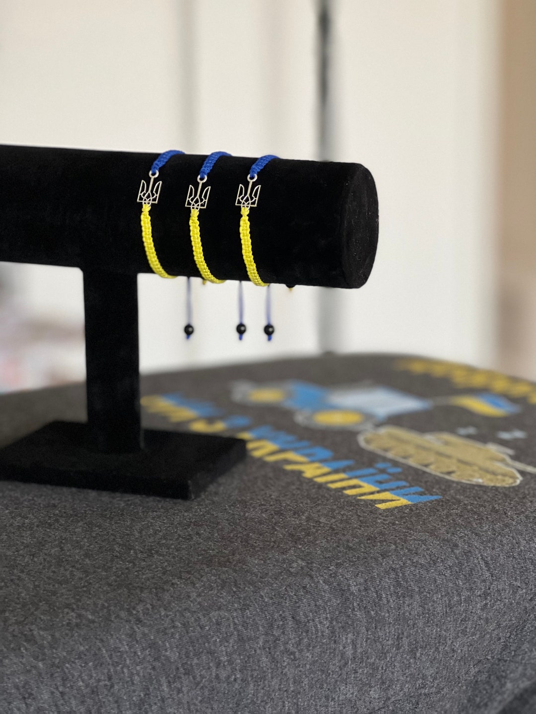 Handmade Bracelet With Ukrainian Flag Colors and Trident Charm. Stand ...