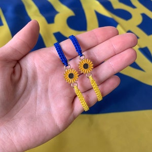 Handmade Adjustable Bracelet. Ukrainian Flag Colors With Sunflower Charm. Support Ukraine, Stand ...