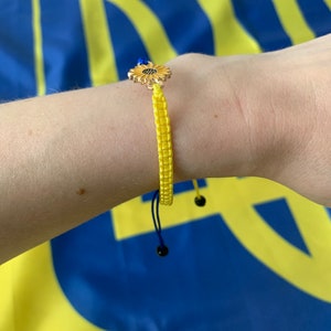 Handmade Adjustable Bracelet. Ukrainian Flag Colors With Sunflower Charm. Support Ukraine, Stand ...